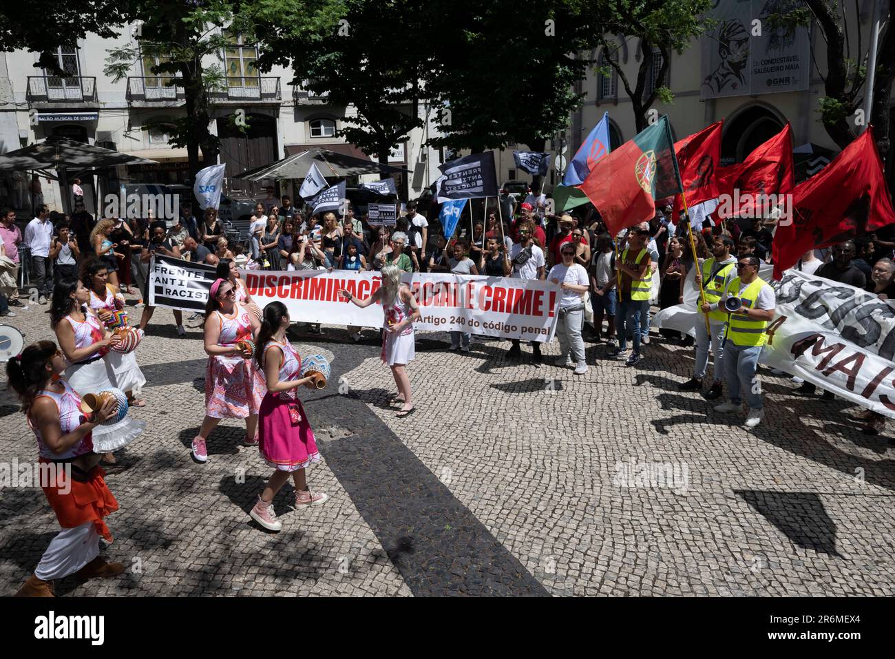 Lisbon, Portugal. 10th June, 2023. Activists are seen dancing and ...