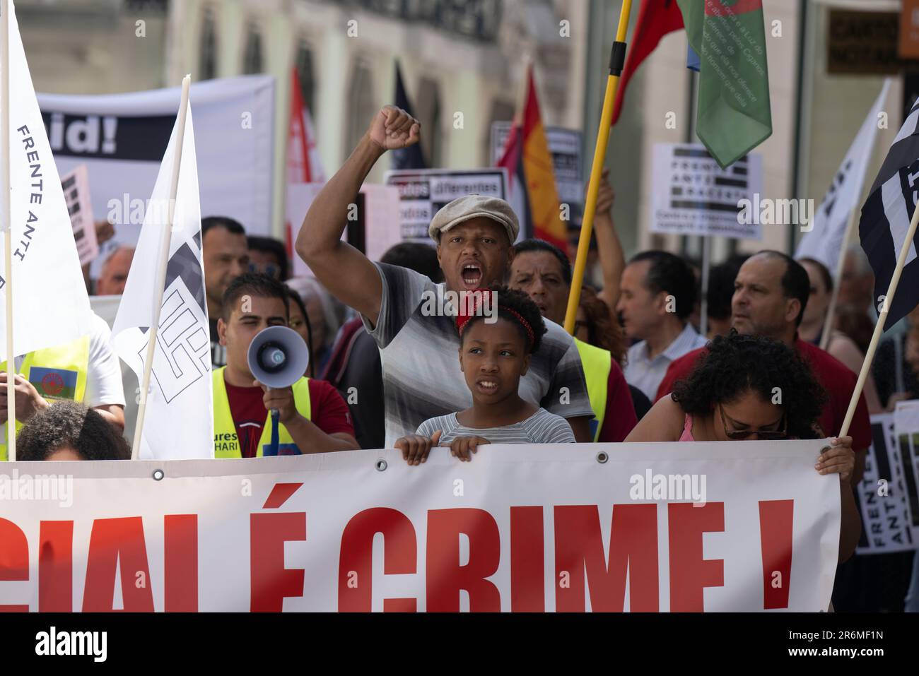 Lisbon, Portugal. 10th June, 2023. Activists are seen chanting slogans ...