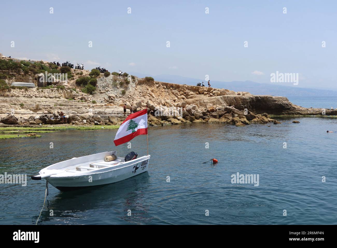 Beirut, Lebanon. 10th June, 2023. A boat flying the Lebanese flag seen ...