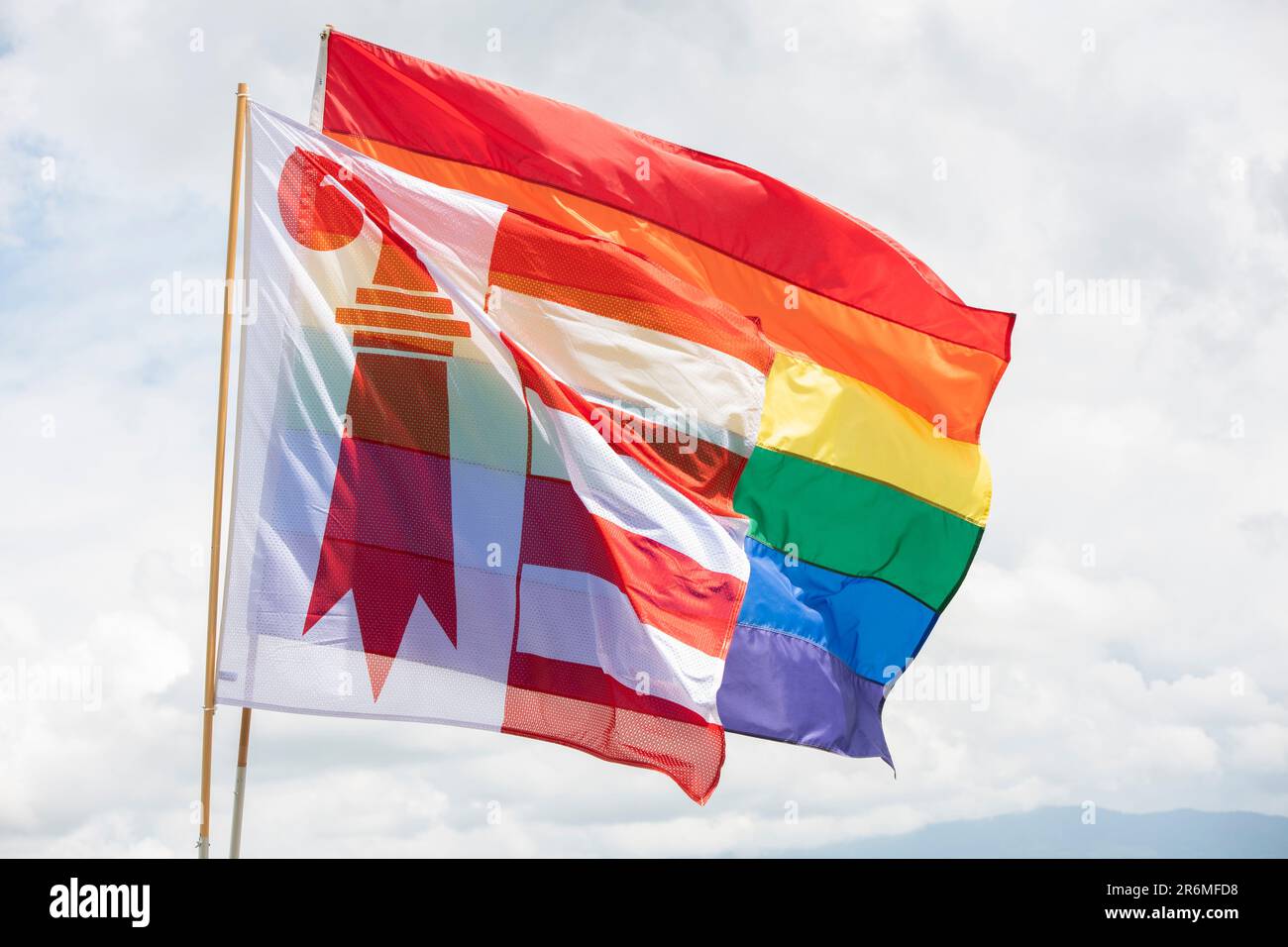 Geneva, Switzerland. 06th Oct, 2023. The two flags, the one which is ...