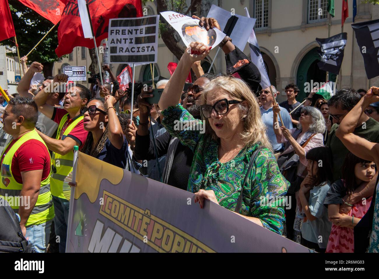 Lisbon, Portugal. 10th June, 2023. Activists hold placards while ...