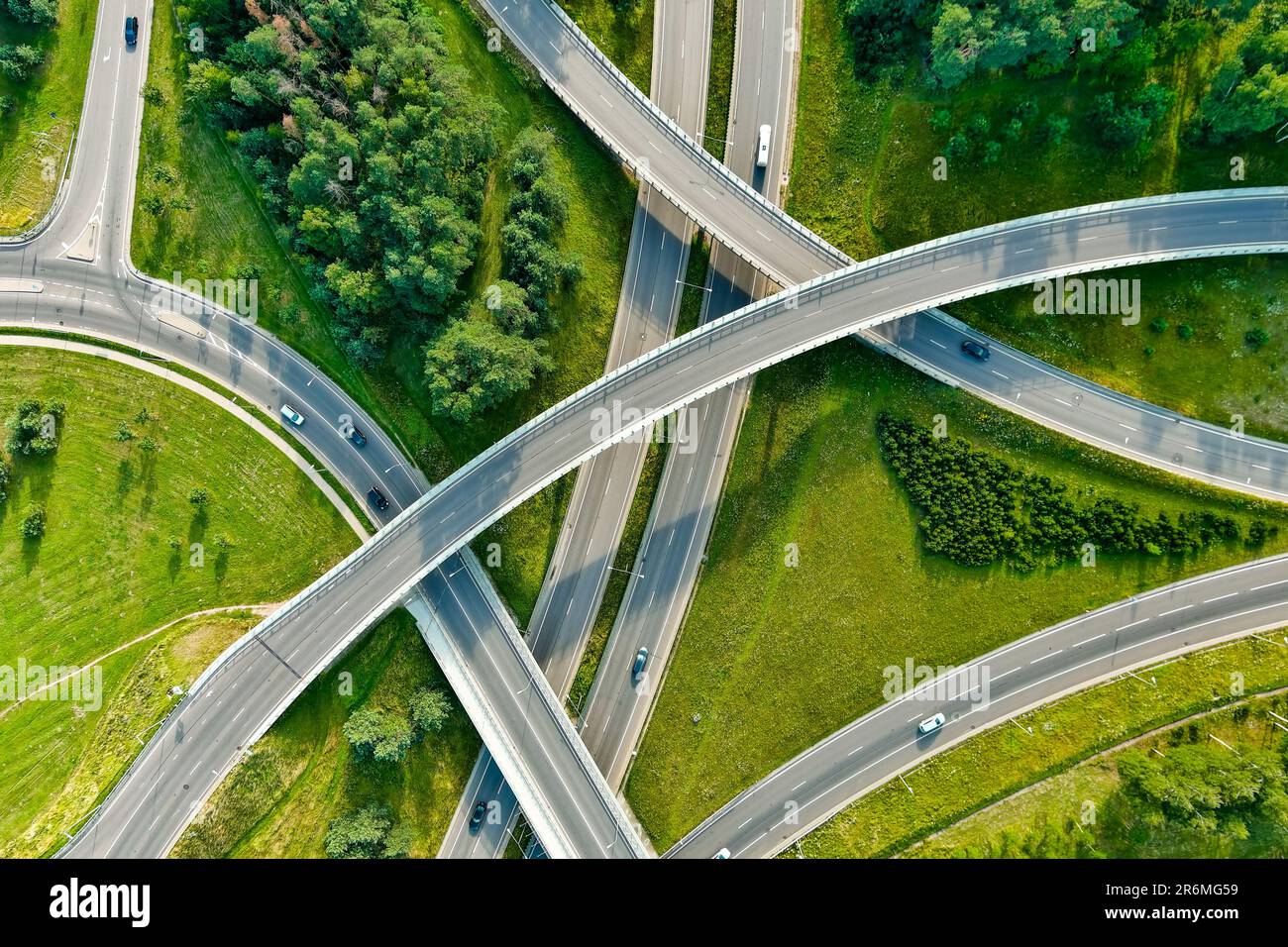 Aerial view of a road intersection in the city of Vilnius, Lithuania ...