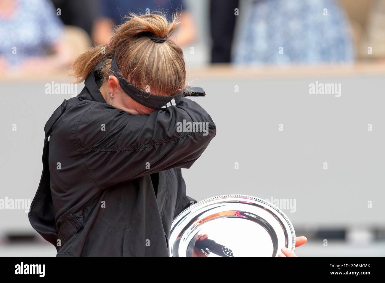 Karolina Muchova of the Czech Republic reacts as she holds her runner ...