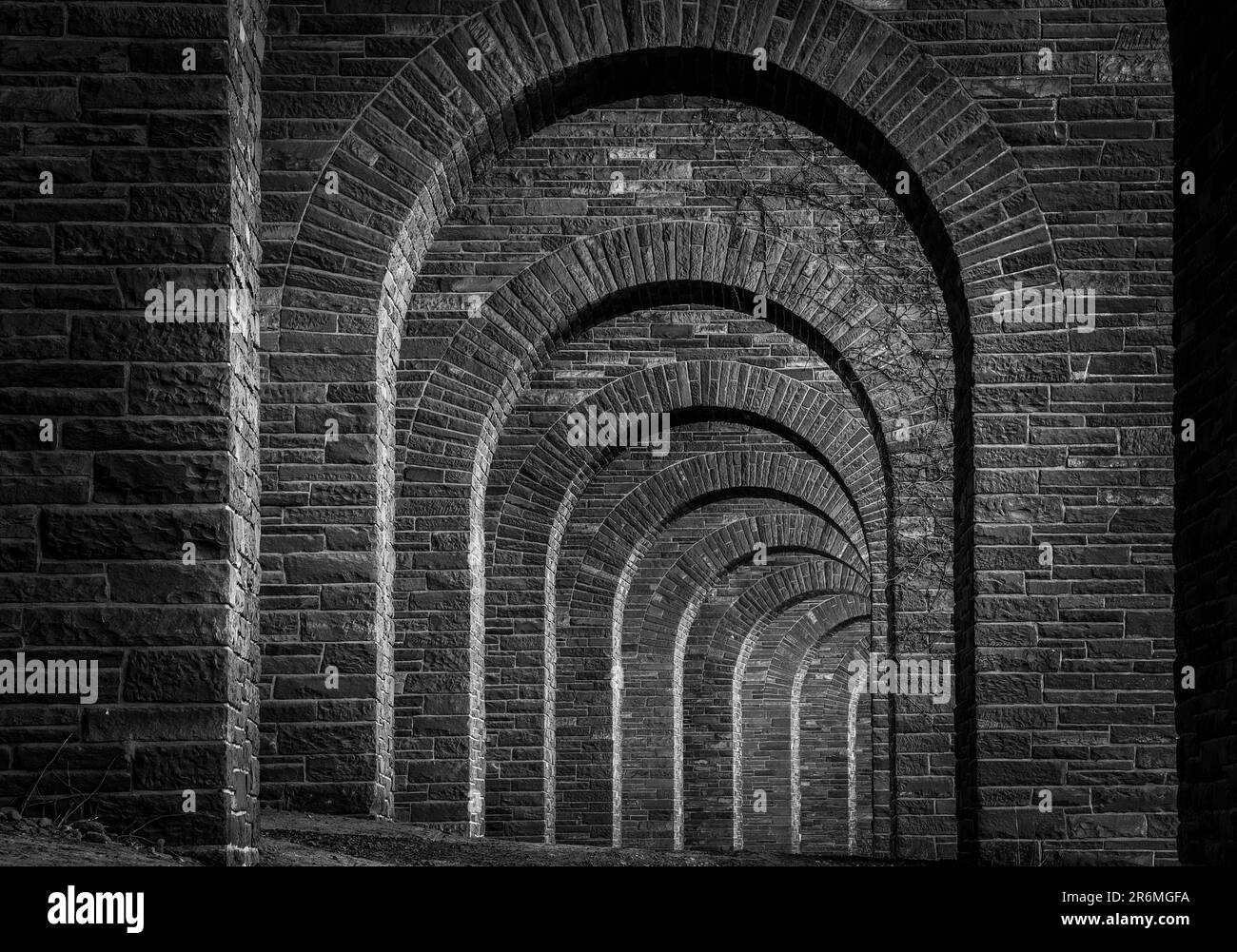 architecture of an old freeway bridge in black and white Stock Photo ...