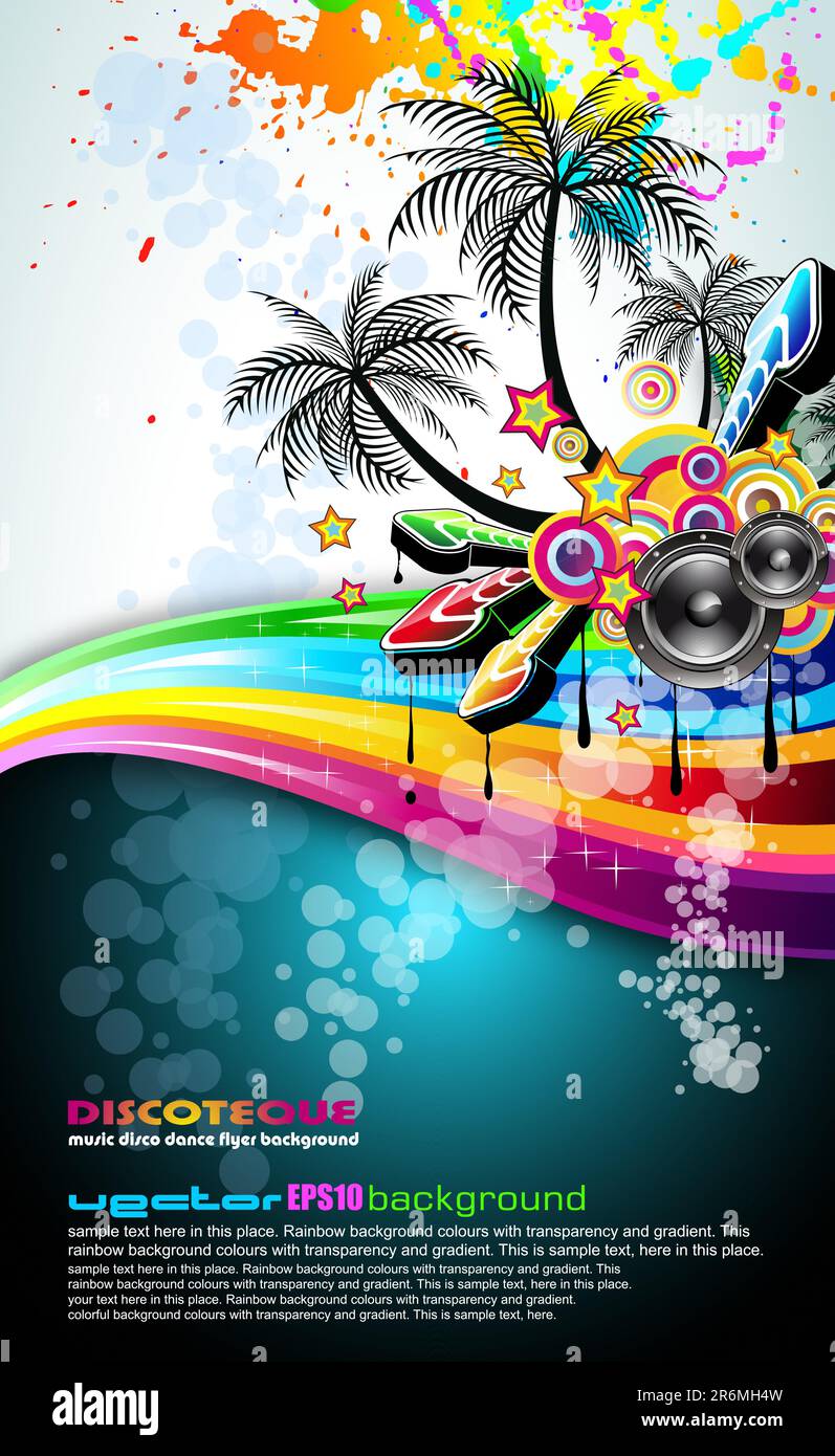 Tropical Music Event Disco Flyer with rainbow colours Stock Vector ...