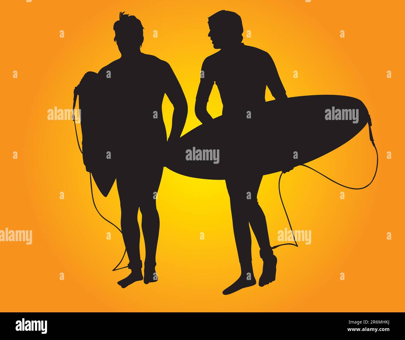 Two surfer vector silhouettes leaving their favorite break with their ...