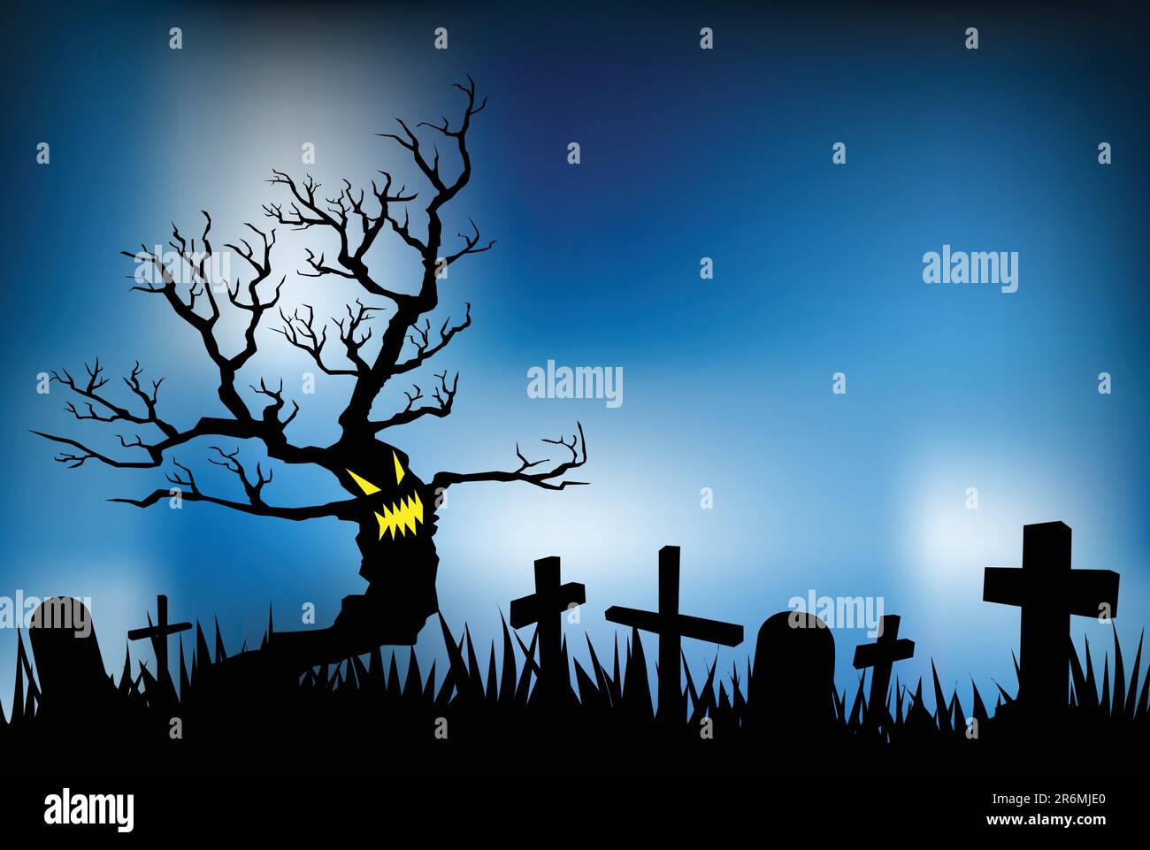 halloween night illustrations, vector format, evil tree in cemetery ...