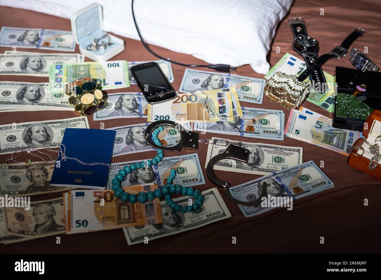 Evidence Chain of Custody Labels and brown paper bag with fingerprints ...