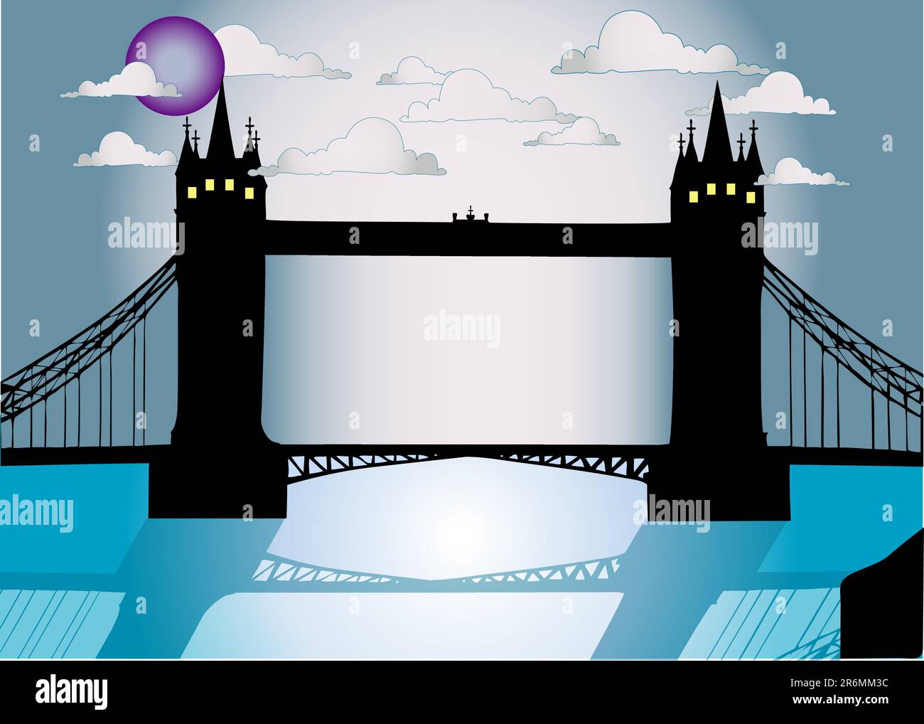 Vector image of London city scenery at night with famous Tower bridge ...