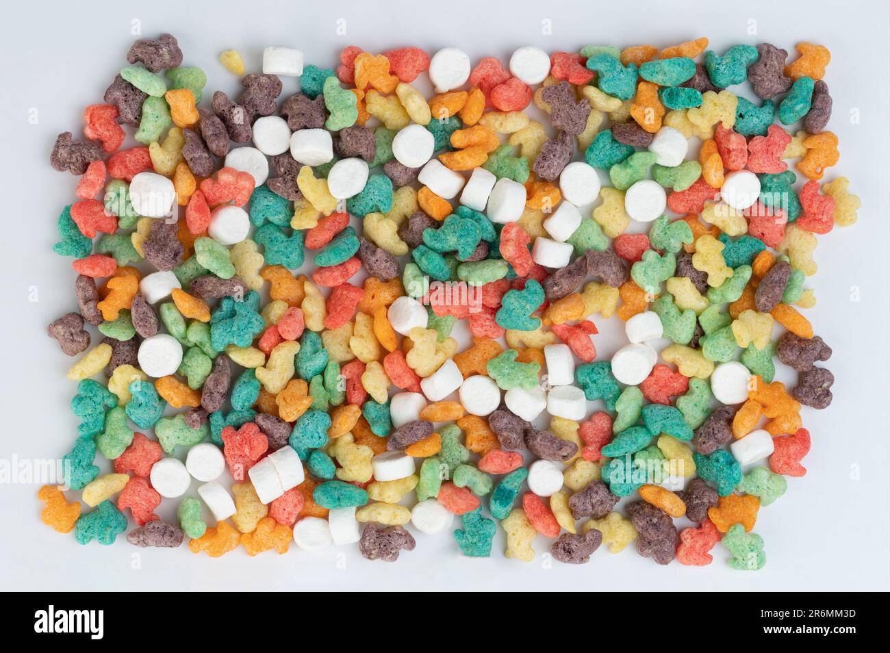 Colorful cornflakes with white boarder background above top view Stock ...