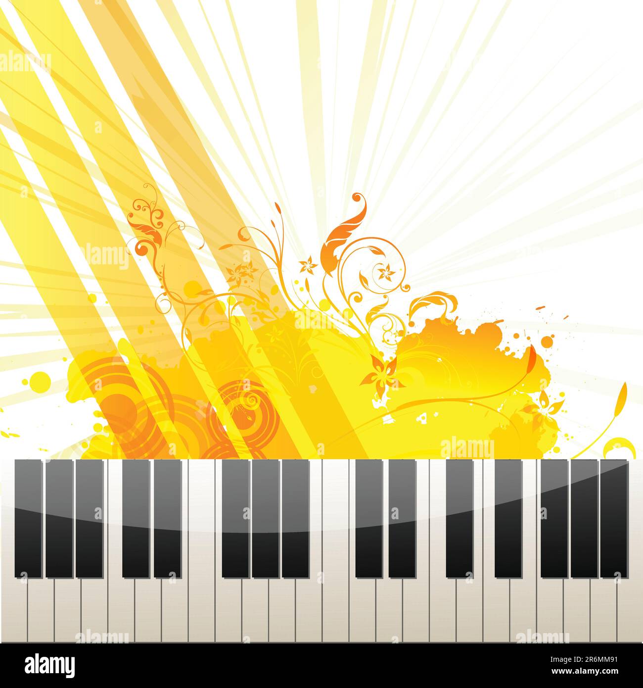 illustration of piano keys on abstract floral grungy background Stock ...