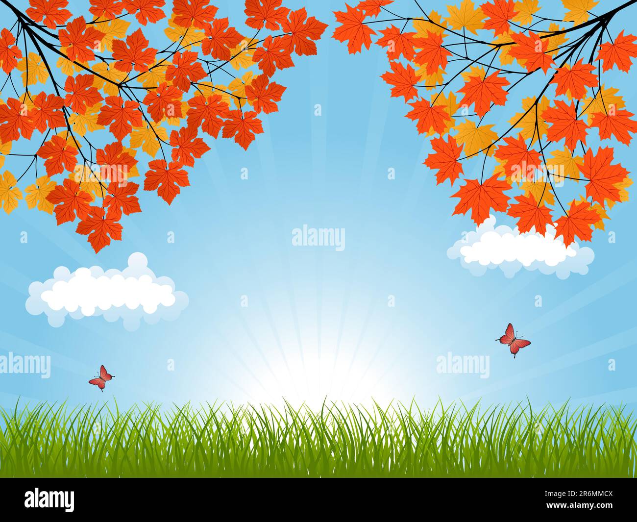 Nature background with a autumn landscape. Vector illustration Stock ...