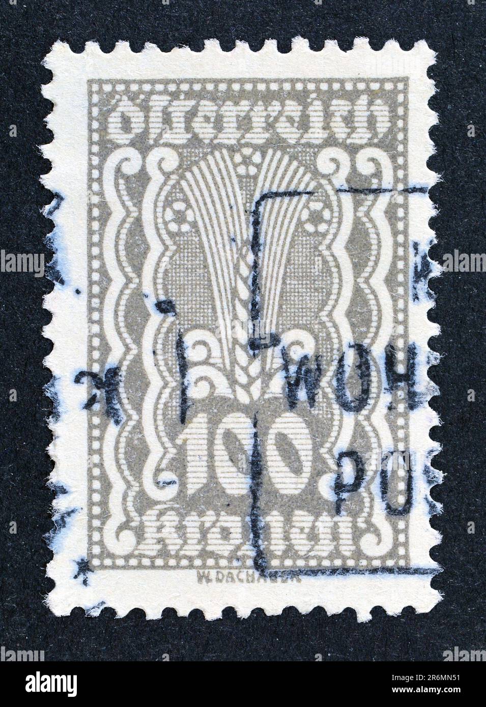 Cancelled postage stamp printed by Austria, that shows Symbolism : ear ...