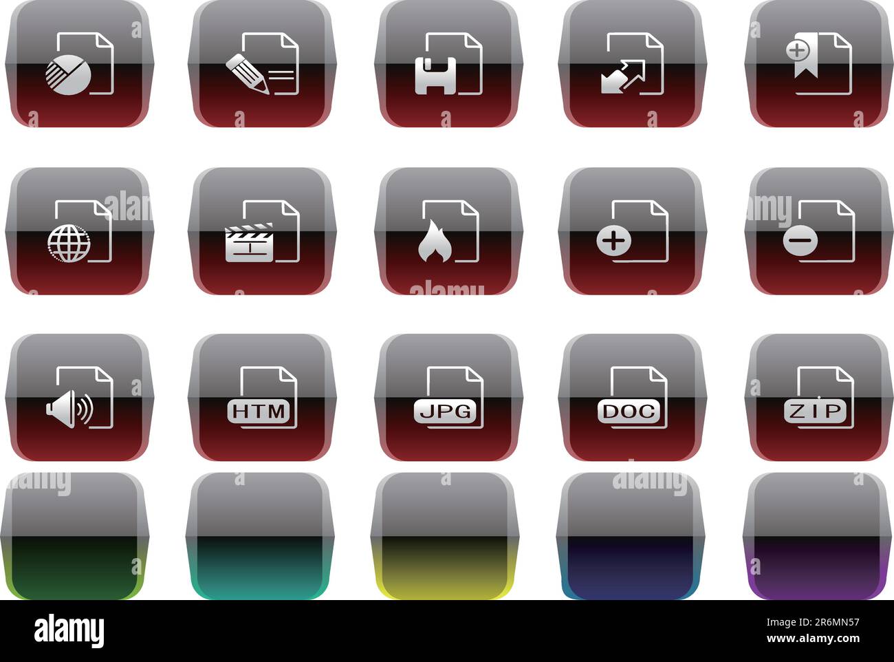 Document and File formats icons Transparent metal Series Stock Vector ...