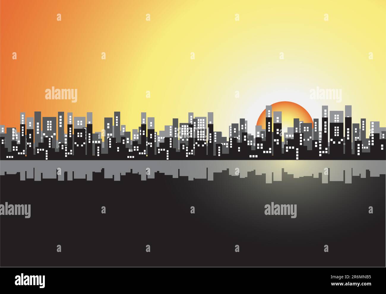 Illustration of city at sunset Stock Vector Image & Art - Alamy