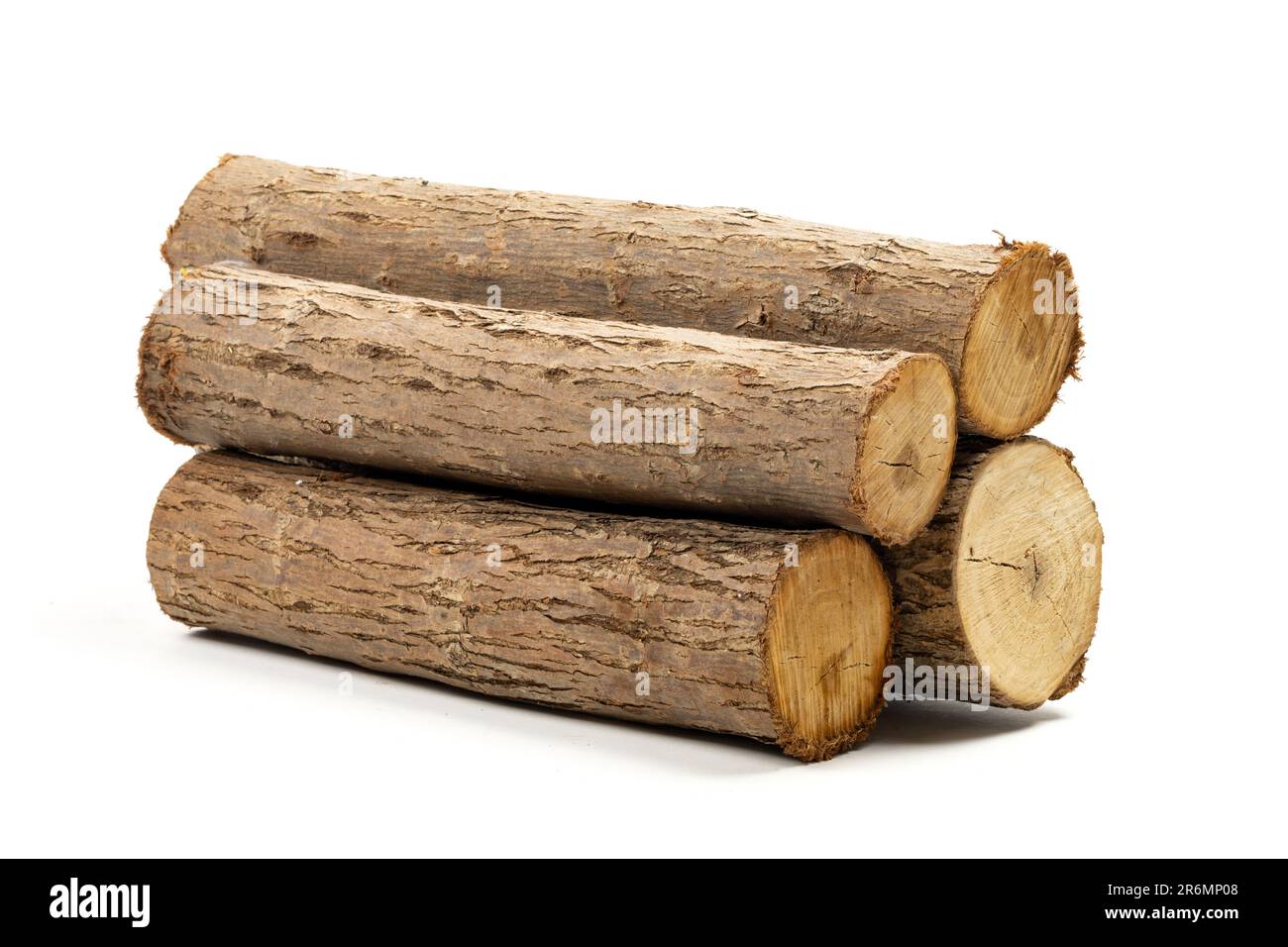 Several cut willow logs isolated over white background Stock Photo - Alamy
