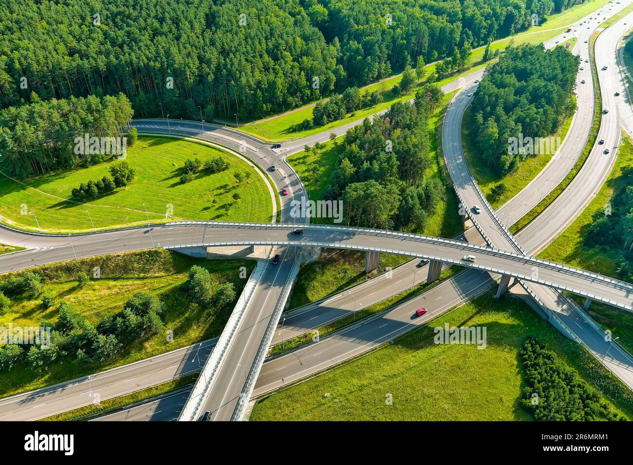 Aerial view of a road intersection in the city of Vilnius, Lithuania ...