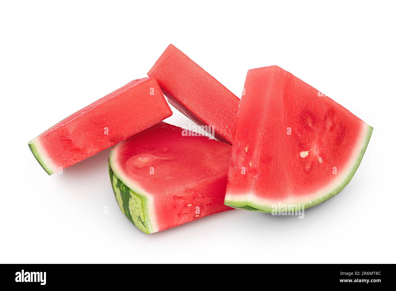Red seedless watermelon slices isolated on white background with full ...
