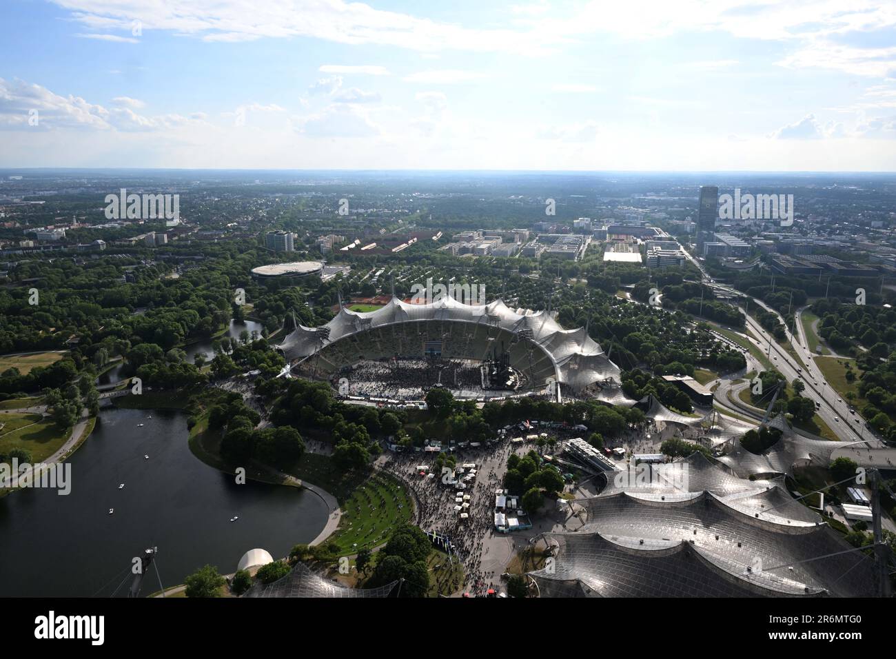 Munich, Germany. 10th June, 2023. Spectators walk through the Olympic ...