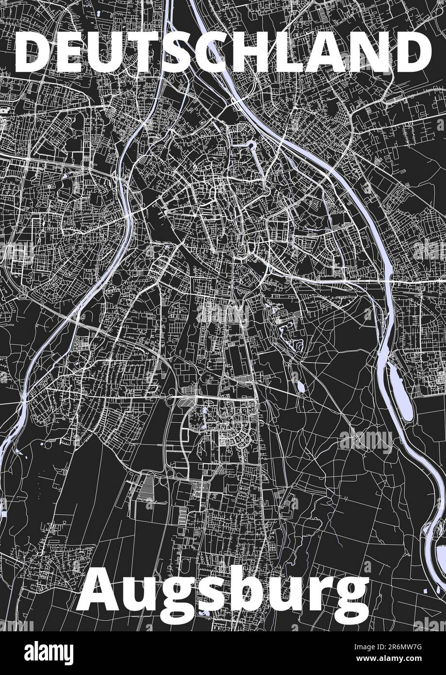 City Augsburg map with streets rivers and lakes germany Stock Photo - Alamy