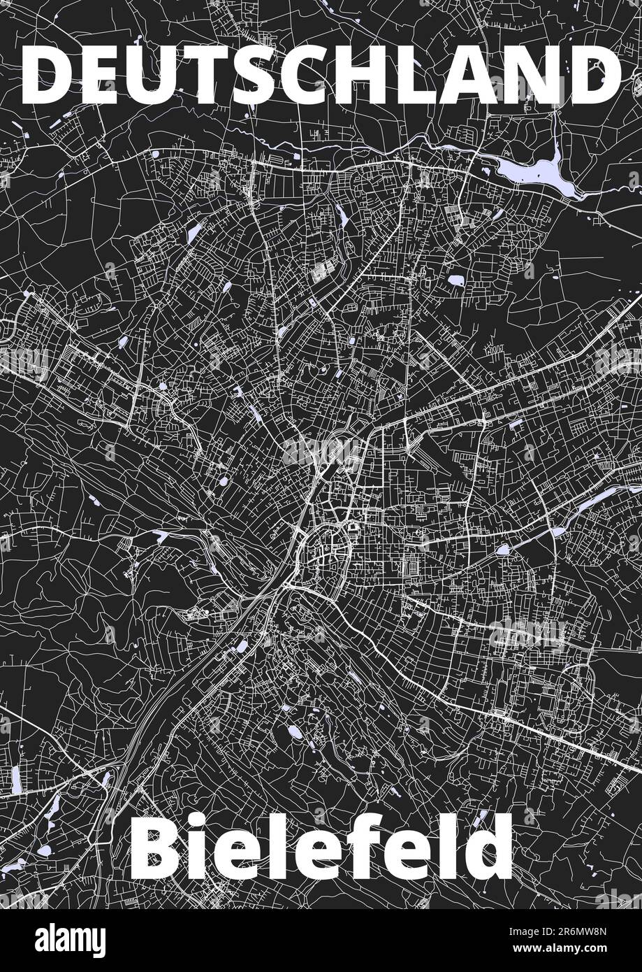 City Bielefeld map with streets rivers and lakes germany Stock Photo - Alamy