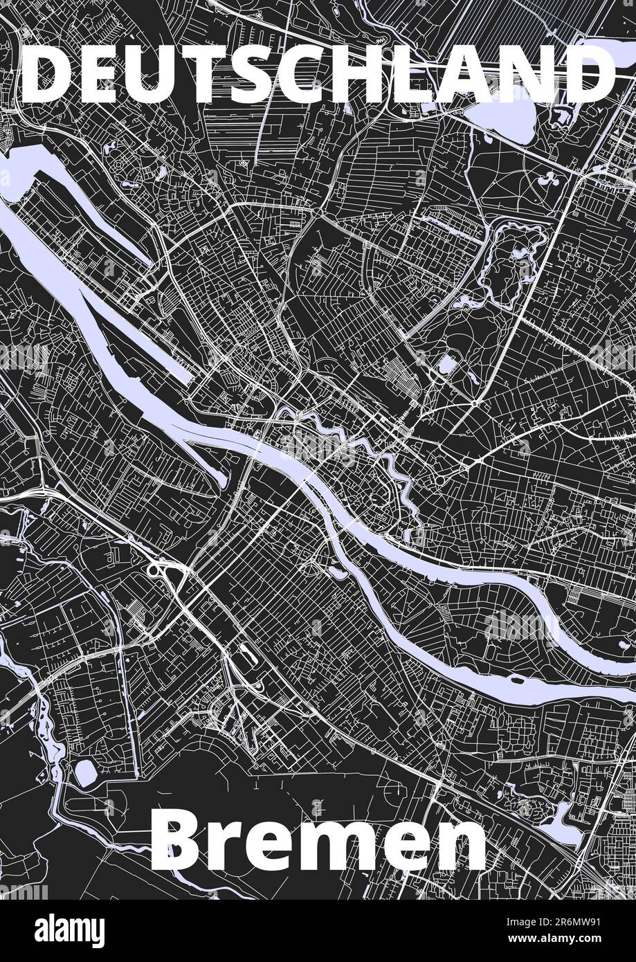 City Bremen map with streets rivers and lakes germany Stock Photo - Alamy
