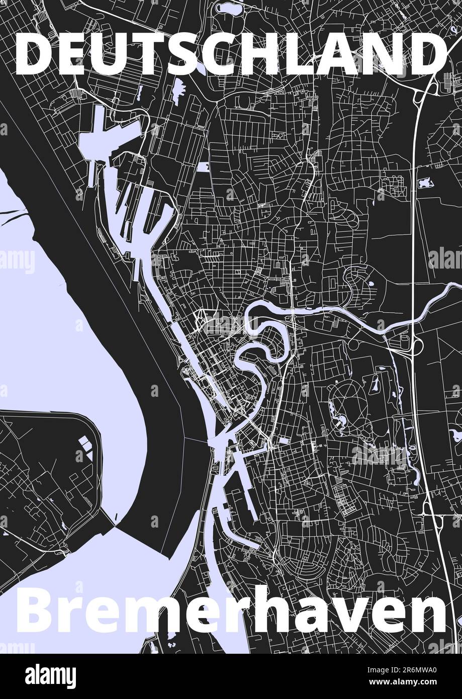 City Bremenhaven map with streets rivers and lakes germany Stock Photo ...