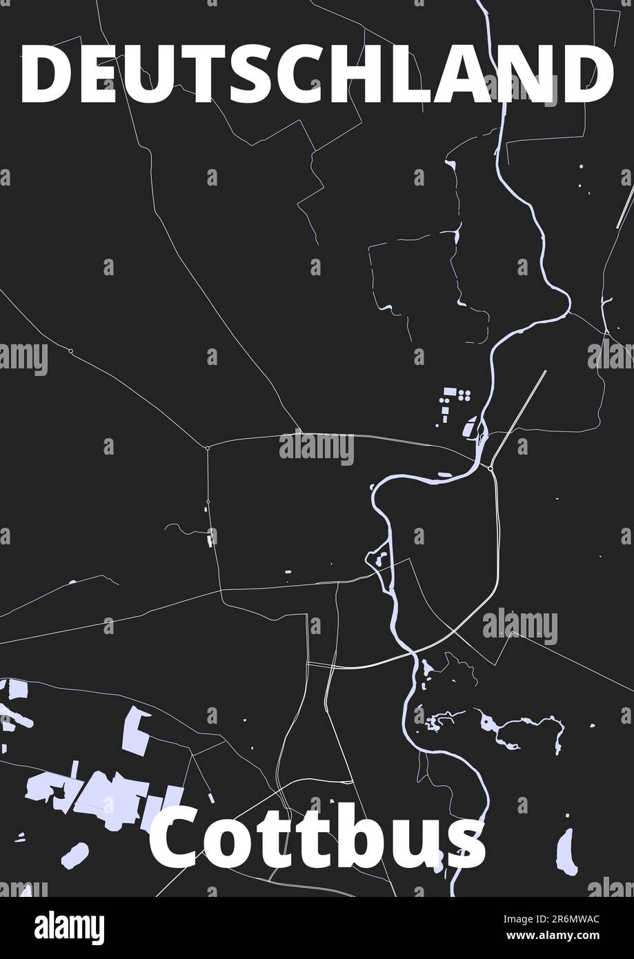 City Cottbus map with streets rivers and lakes germany Stock Photo - Alamy