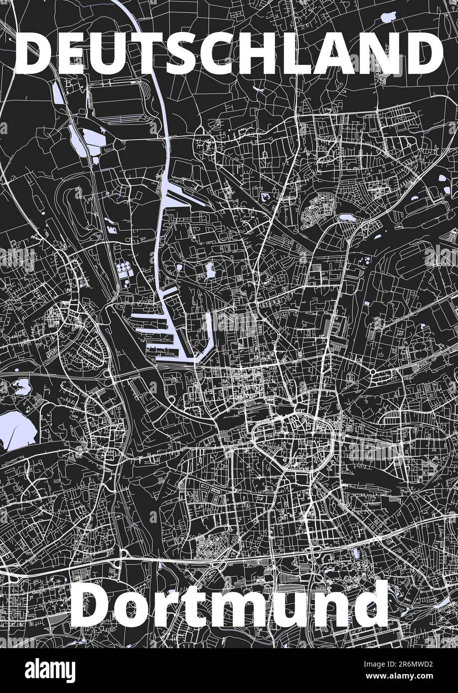 City Dortmund map with streets rivers and lakes germany Stock Photo - Alamy