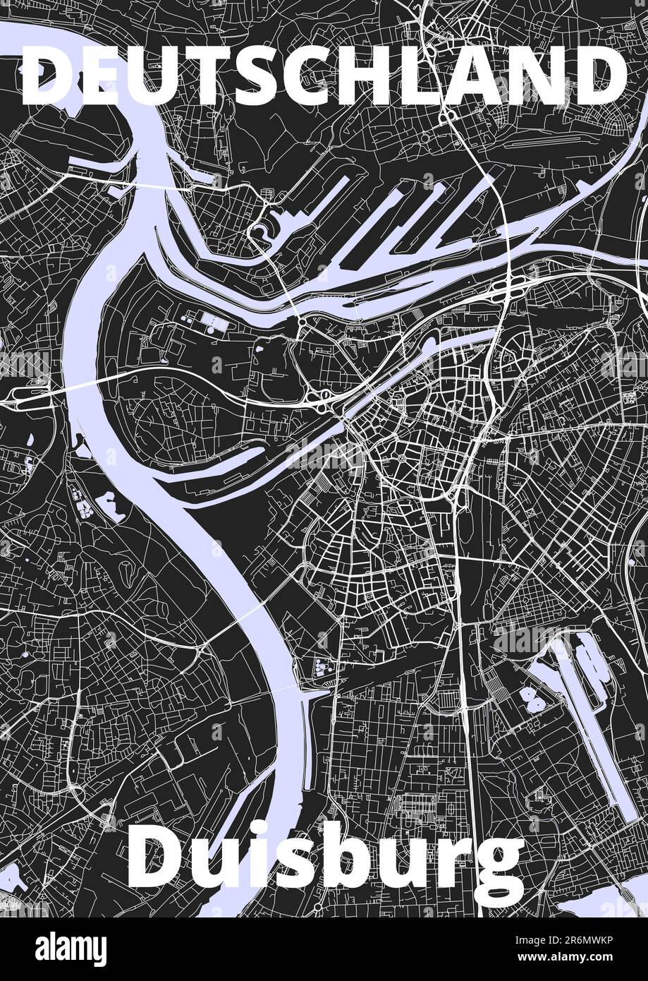 City Duisburg map with streets rivers and lakes germany Stock Photo - Alamy