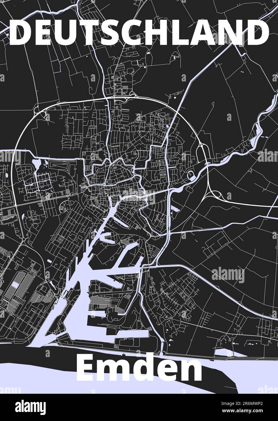 City Emden map with streets rivers and lakes germany Stock Photo - Alamy