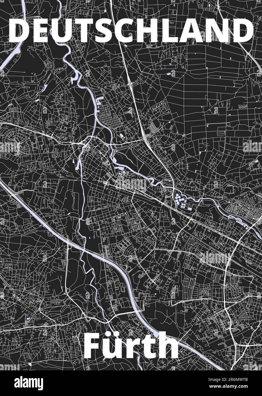 City Fürth map with streets rivers and lakes germany Stock Photo - Alamy