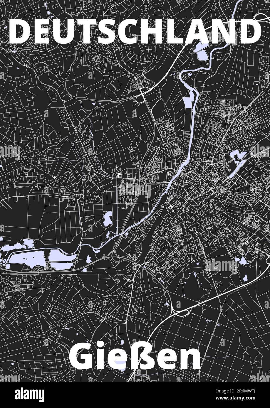 City Gießen map with streets rivers and lakes germany Stock Photo - Alamy