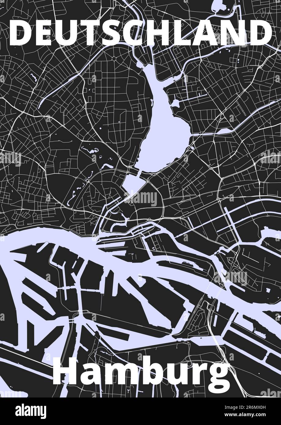 City Hamburg map with streets rivers and lakes germany Stock Photo - Alamy
