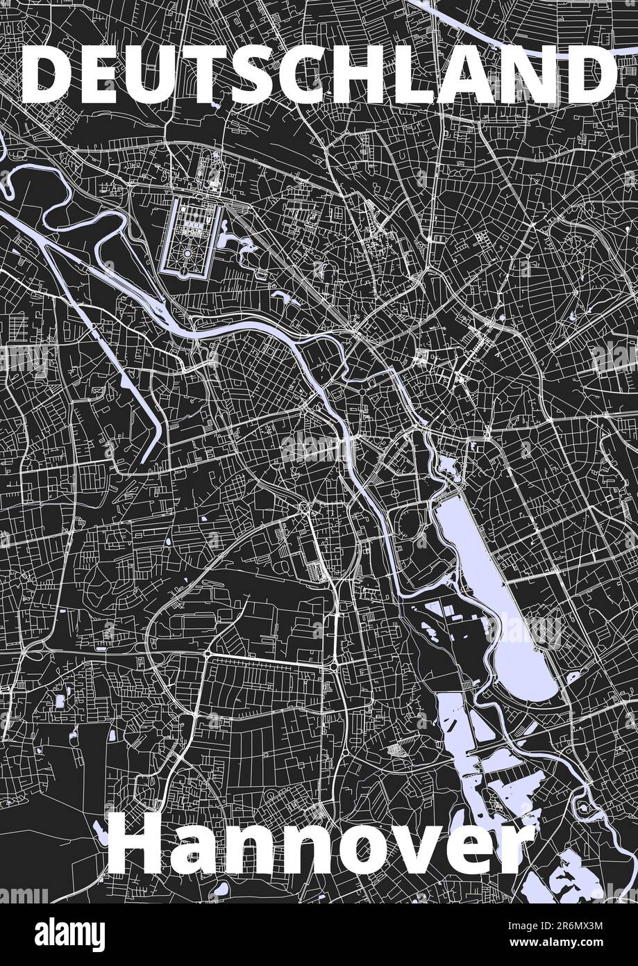 City Hannover map with streets rivers and lakes germany Stock Photo - Alamy
