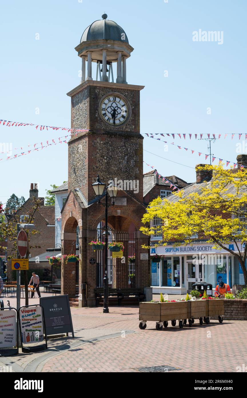 View of Market Square and clock tower, Chesham town centre ...