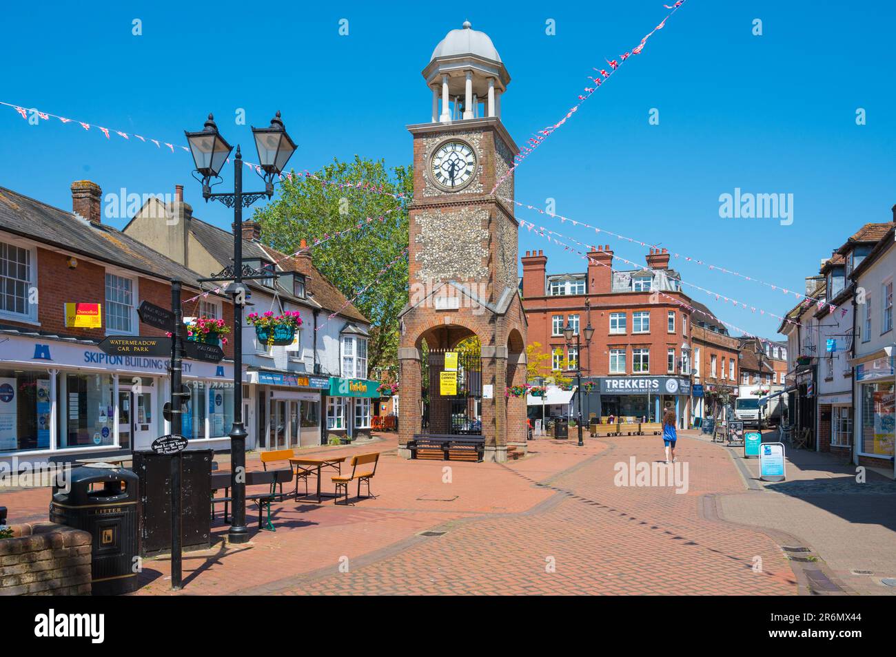 View of Market Square and clock tower, Chesham town centre ...