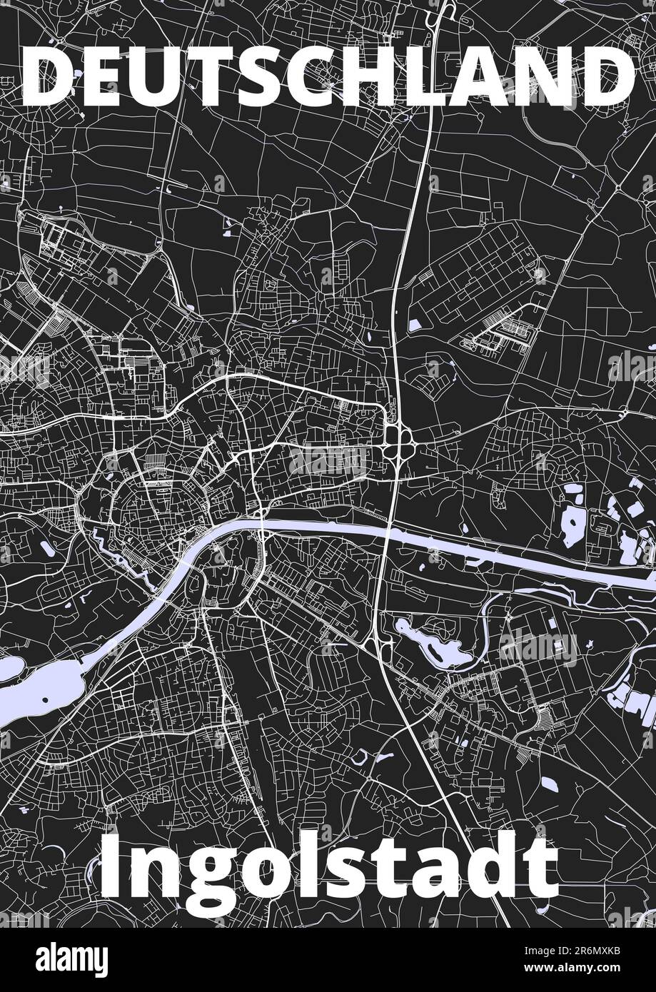 City Ingolstadt map with streets rivers and lakes germany Stock Photo ...