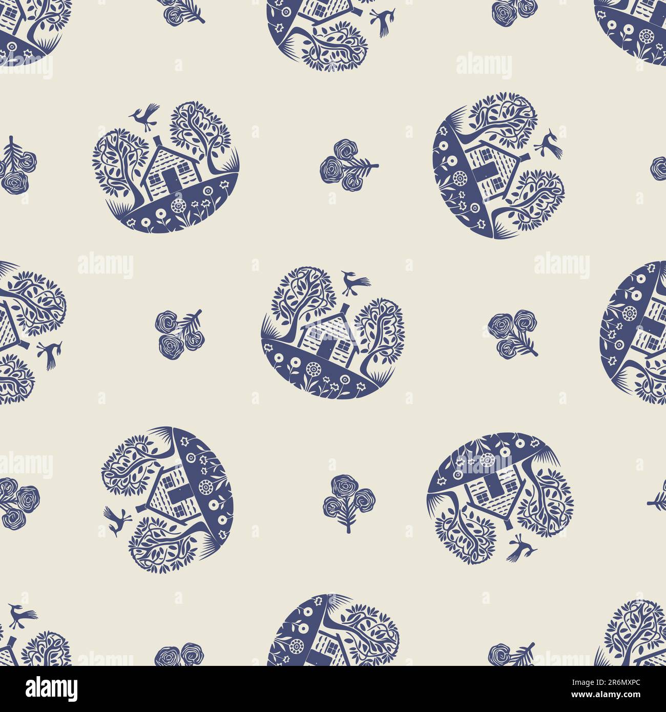 Masculine block print house vector pattern. Seamless sketchy city ...