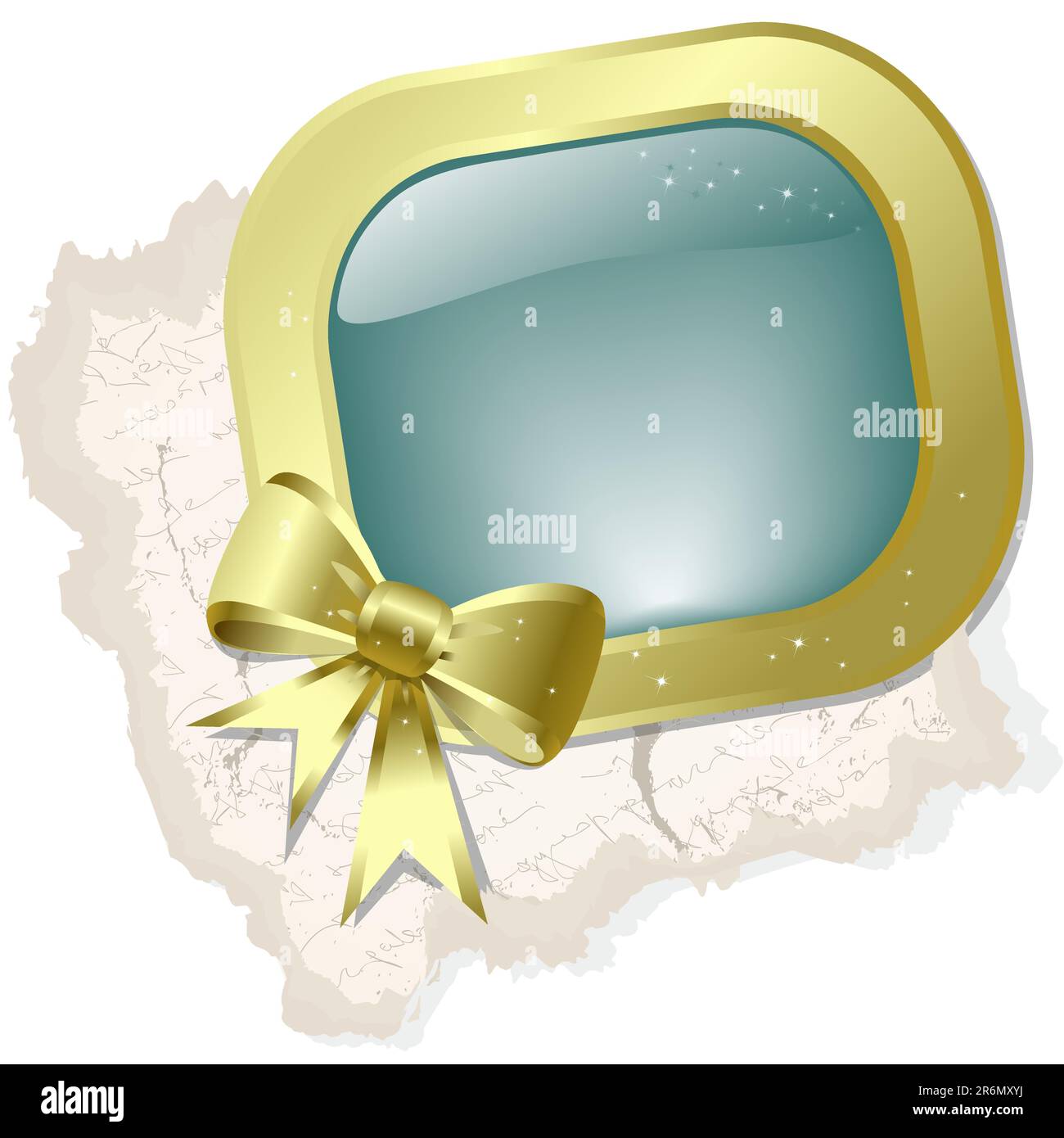 The frame has a gold bow against the backdrop of an old sheet of paper ...