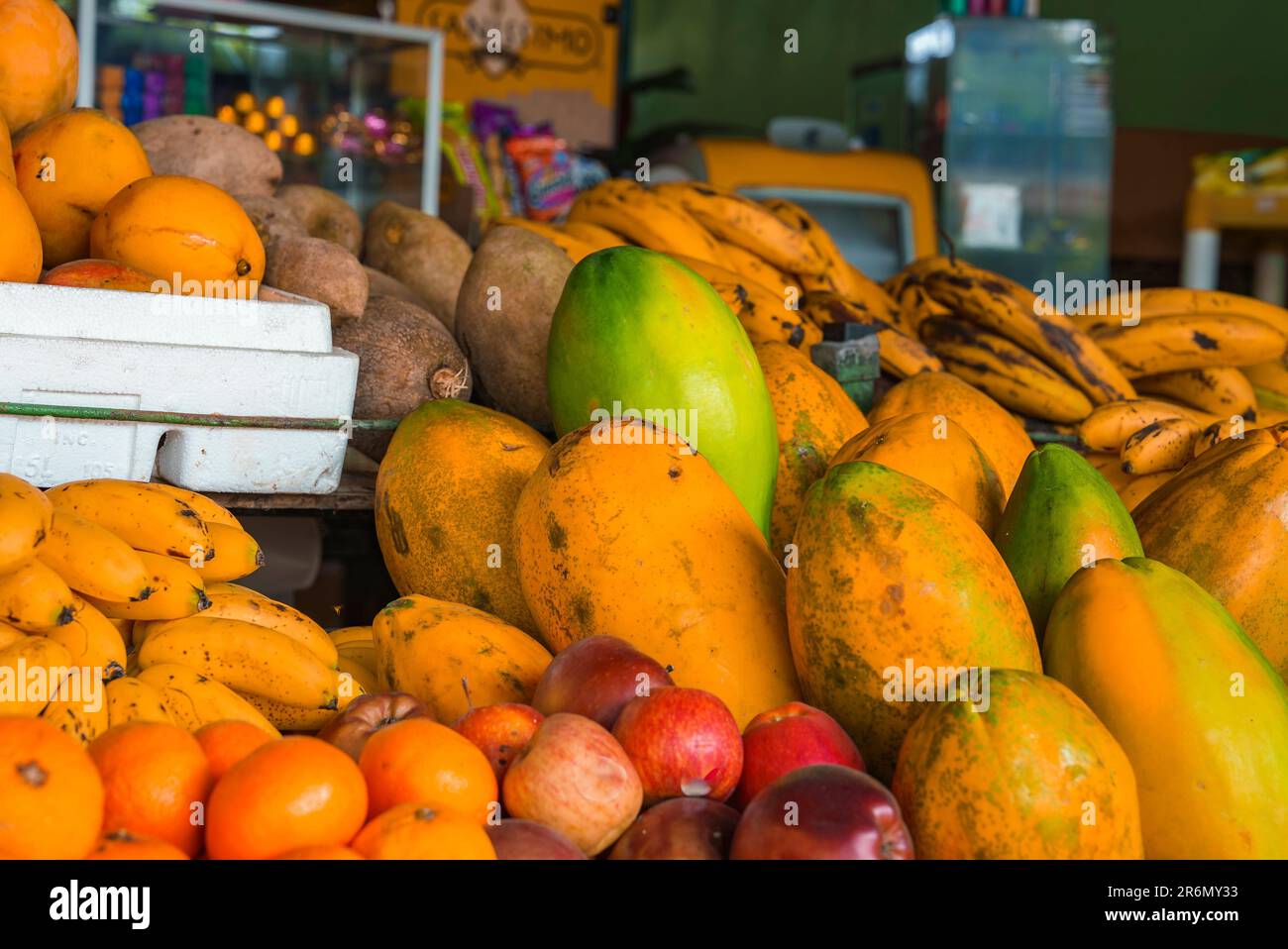 Tropical fresh various fruits assorted for sale on stall in market ...