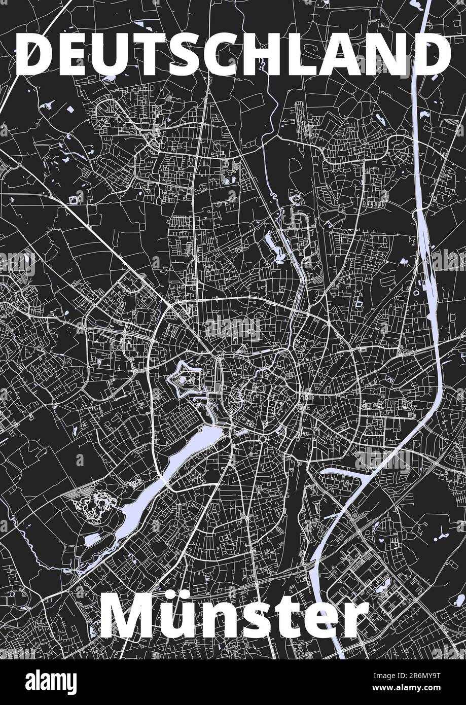 City Münster map with streets rivers and lakes germany Stock Photo - Alamy