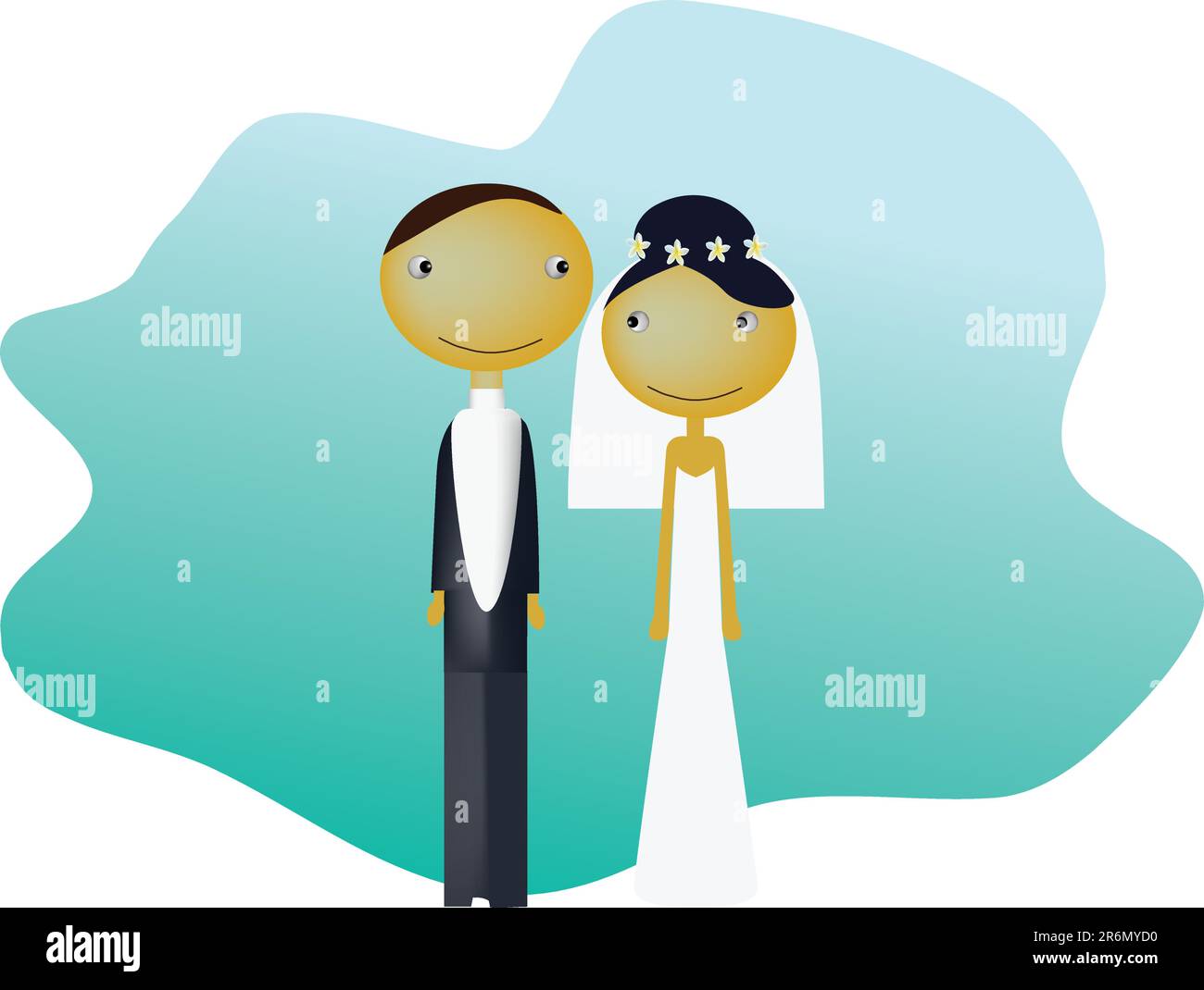 Vector editable illustration of happy wedding couple Stock Vector Image ...