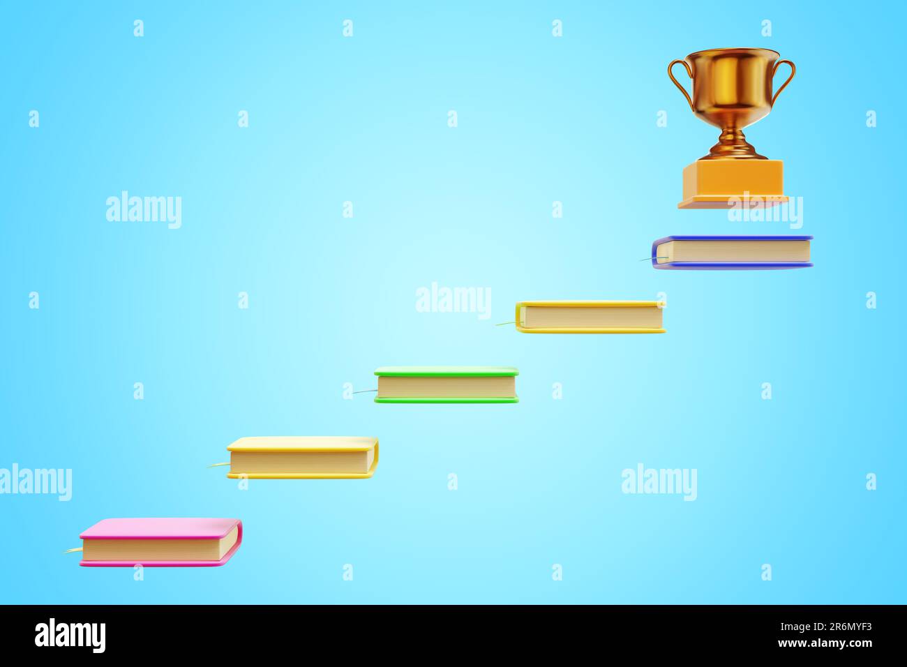 Ladder of education. Books and cup. Achieving learning goals success.3d ...