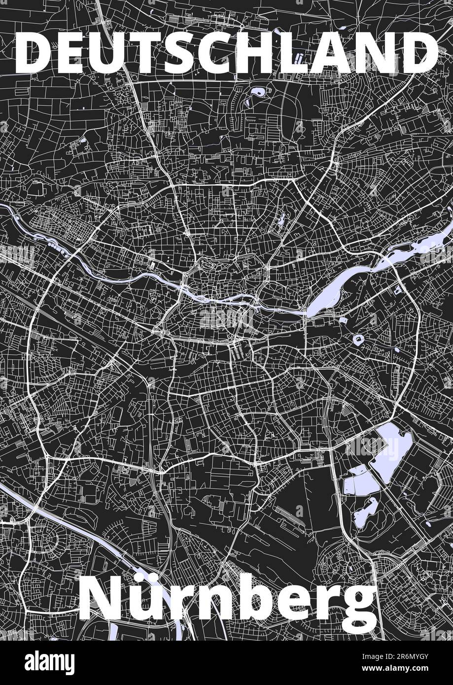 City Nürnberg map with streets rivers and lakes germany Stock Photo - Alamy