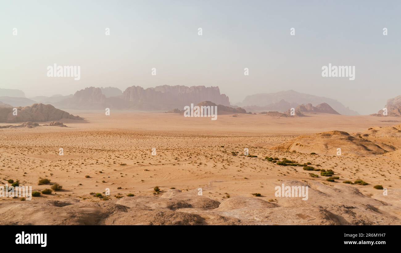 View of the Wadi Rum desert, Jordan, The Valley of the Moon. Orange ...