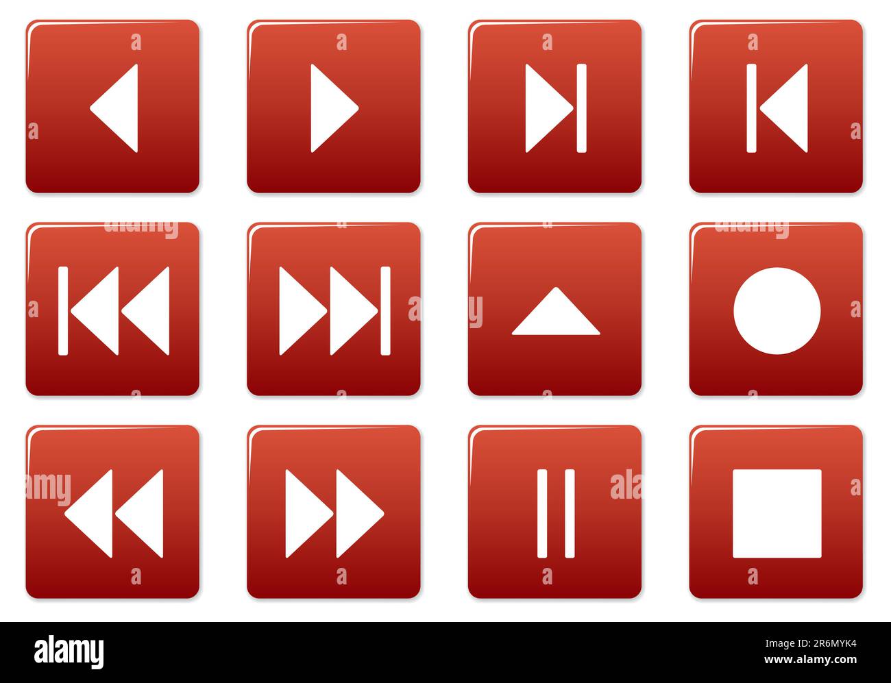Media square icons set. Red - white palette. Vector illustration Stock ...
