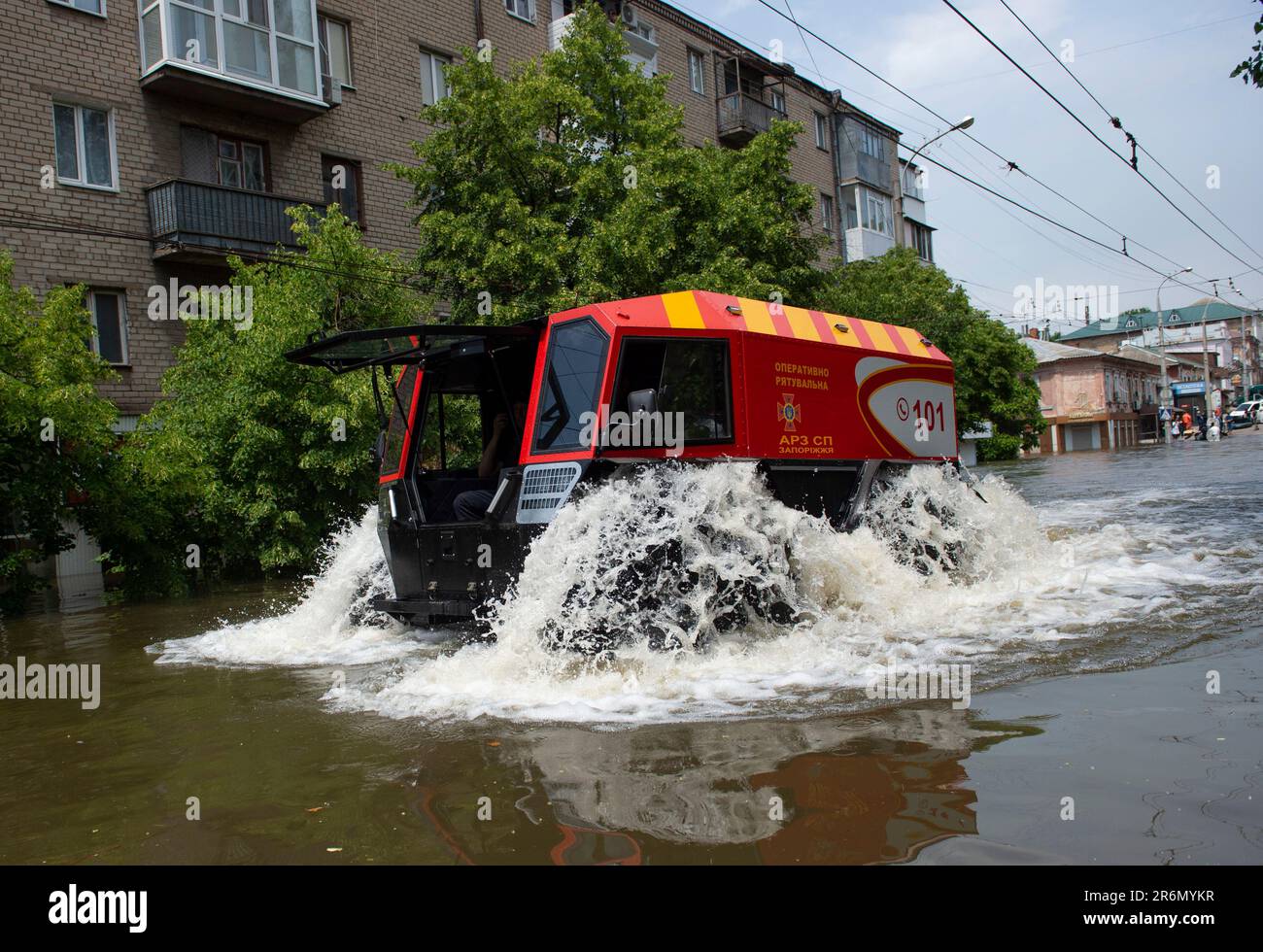 Kherson, Ukraine. 08th June, 2023. A specialized rescue vehicle ...