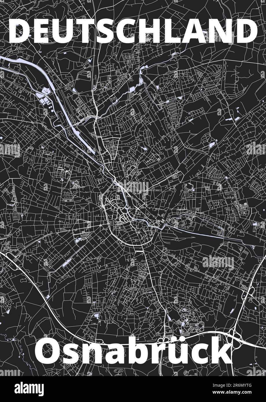 City Osnabrück map with streets rivers and lakes germany Stock Photo ...