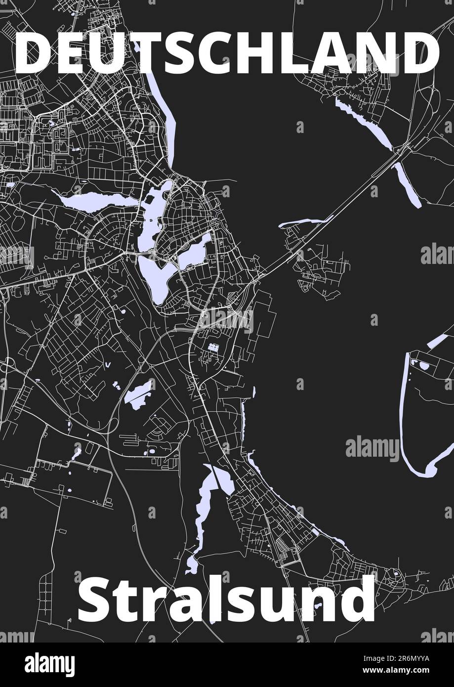 City Stralsund map with streets rivers and lakes germany Stock Photo ...